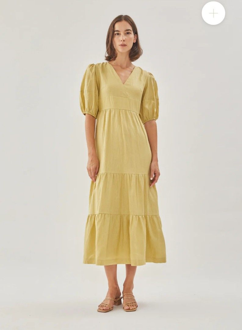 Linen Tiered Maxi dress in light Mozz, Women's Fashion, Dresses & Sets ...