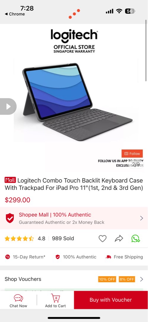 Logitech combo touch ipad pro 11’ keyboard case, Computers & Tech ...