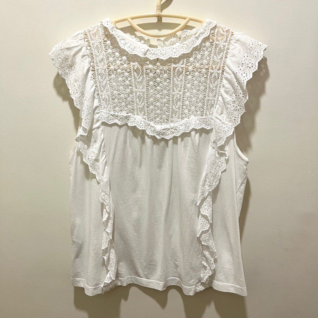 Mango White Eyelet Ruffle Top on Carousell