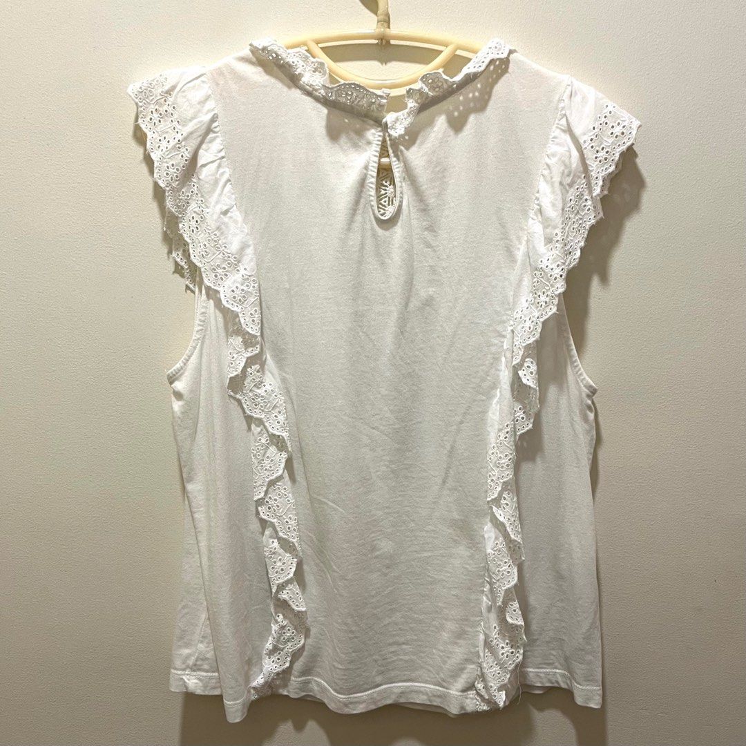 Mango White Eyelet Ruffle Top on Carousell