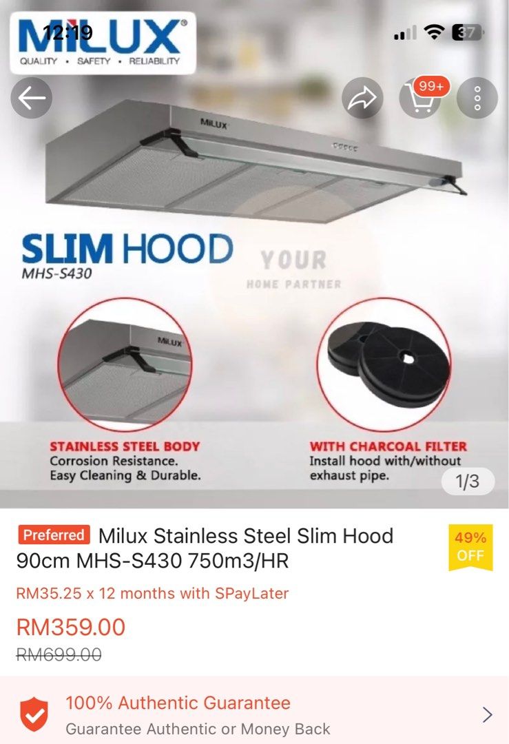 Milux cooker hob and Slim Hood combo, TV & Home Appliances, Kitchen ...