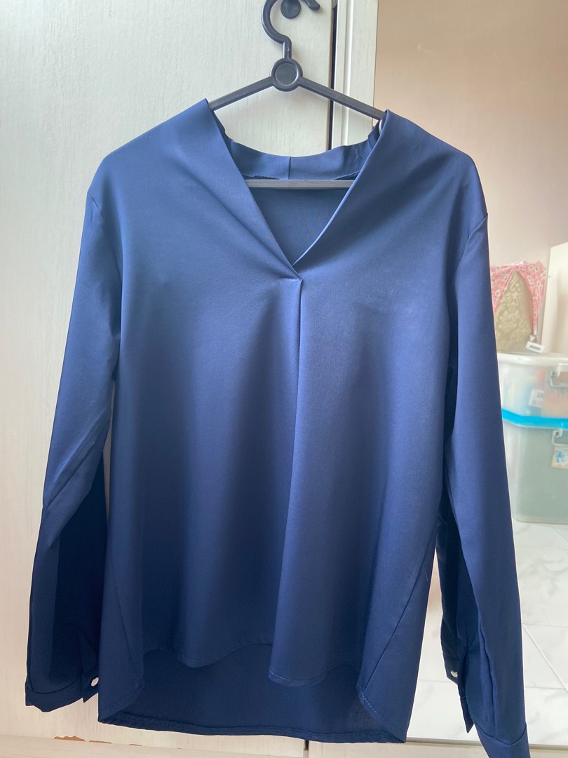 Navy Blue Formal Blouse Womens Fashion Tops Blouses On Carousell