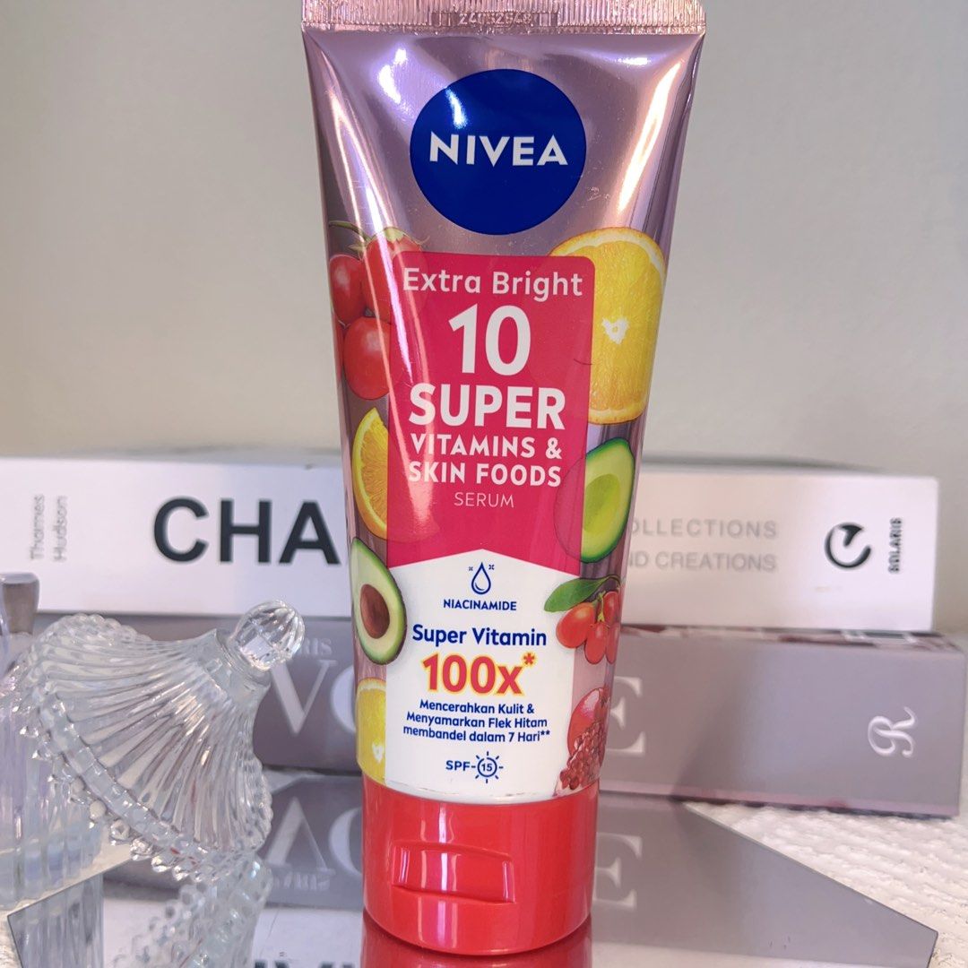 Nivea Extra Bright 10 Super Vitamins & Skin Food Serum 180ml, Kesehatan ...
