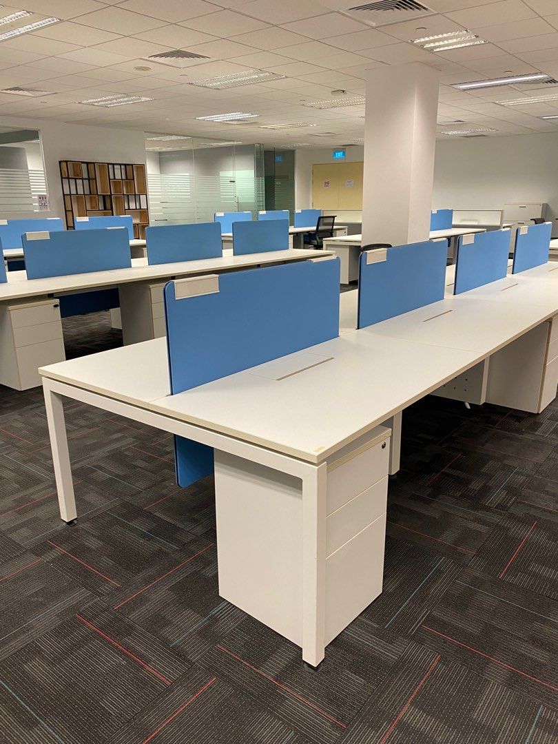 (A pair) Office tables with partition | executive workstation | office ...