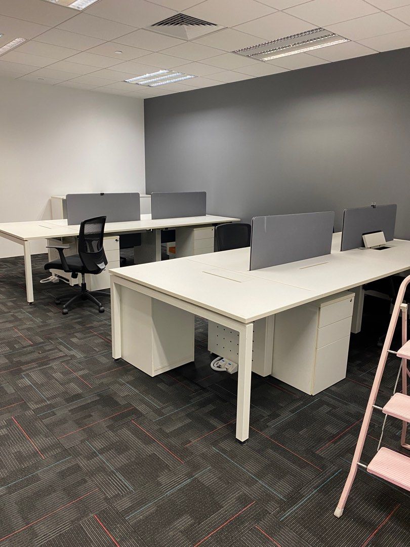(A pair) Office tables with partition | executive workstation | office ...