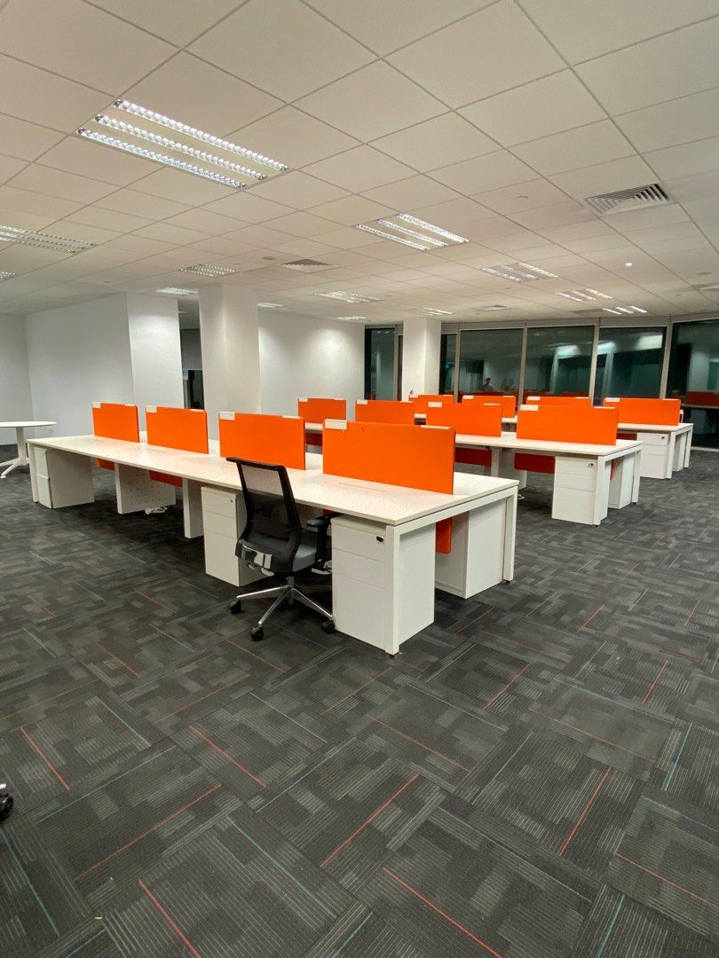 (A pair) Office tables with partition | executive workstation | office ...