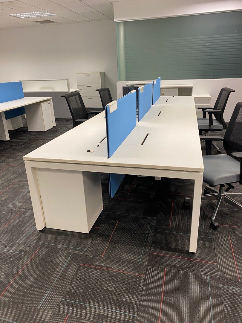 (A pair) Office tables with partition | executive workstation | office ...