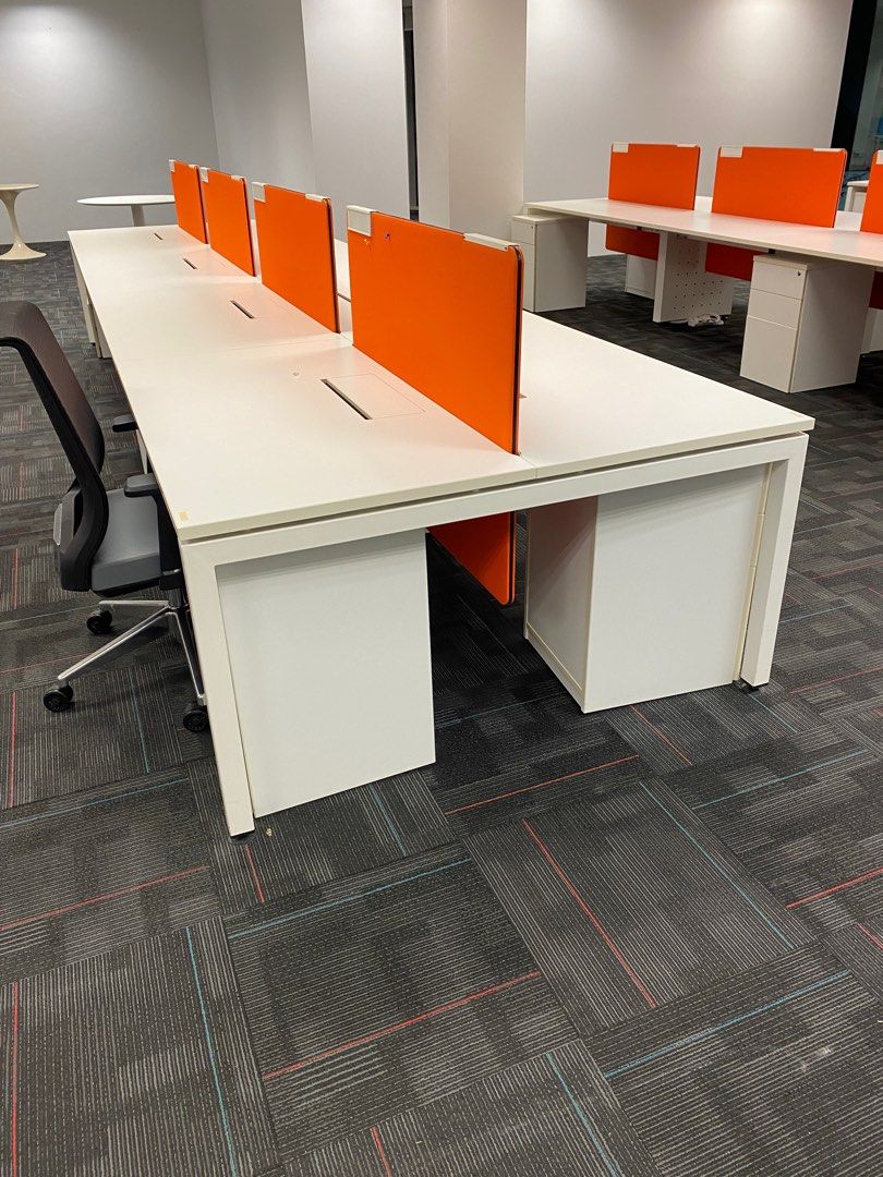 (A pair) Office tables with partition | executive workstation | office ...