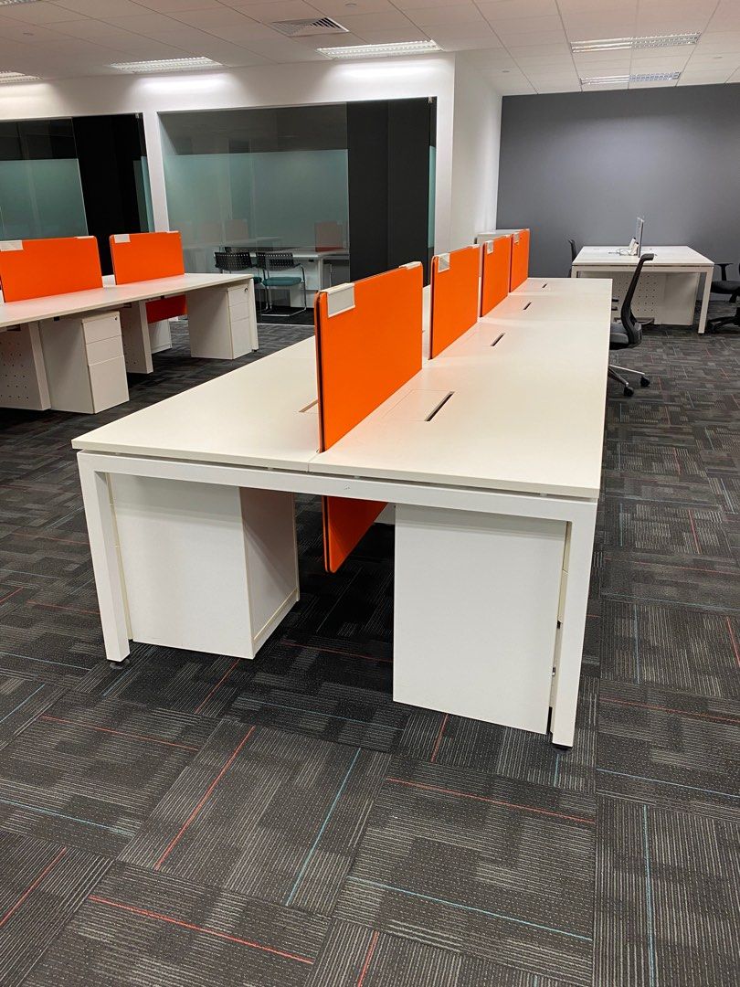 (A pair) Office tables with partition | executive workstation | office ...