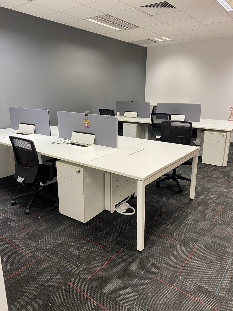 (A pair) Office tables with partition | executive workstation | office ...