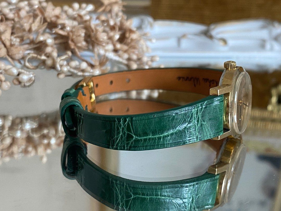 OMEGA Vintage Classic Oval Hand Manual Wind Wrist Watch Green and Gold ...