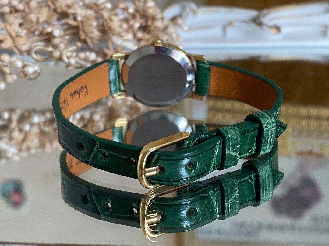 OMEGA Vintage Classic Oval Hand Manual Wind Wrist Watch Green and Gold ...