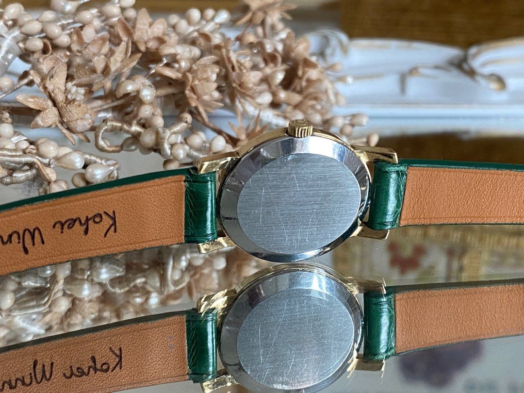 OMEGA Vintage Classic Oval Hand Manual Wind Wrist Watch Green and Gold ...