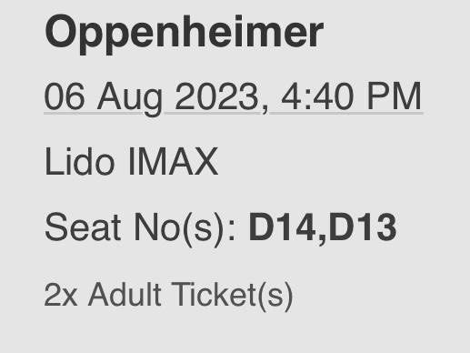Oppenheimer IMAX, Tickets & Vouchers, Event Tickets on Carousell