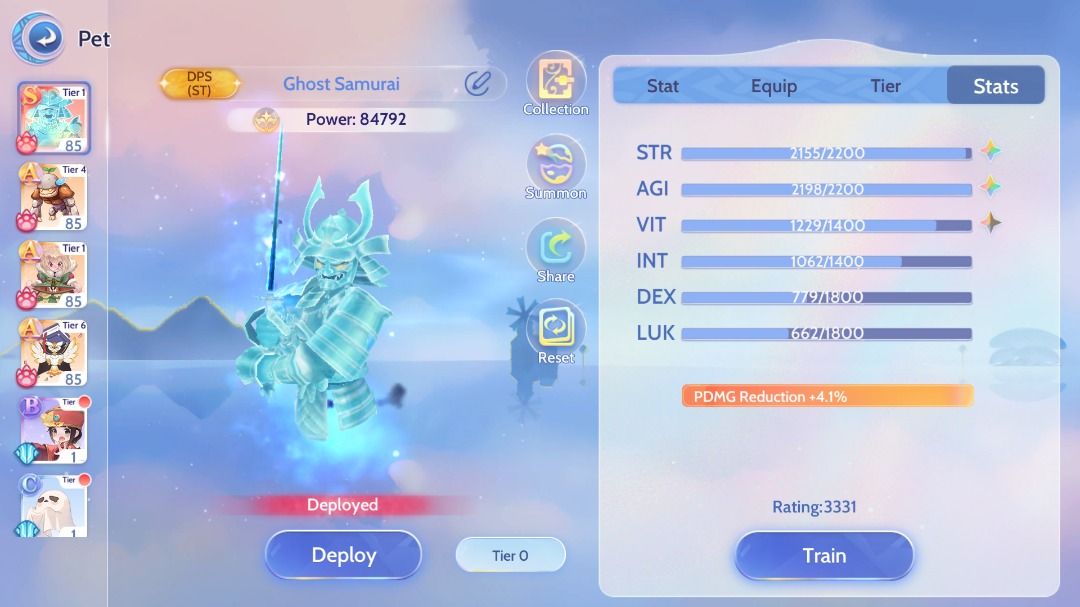 Level 85 Sniper with 26 purple cards and S rank pet Ghost Samurai ...