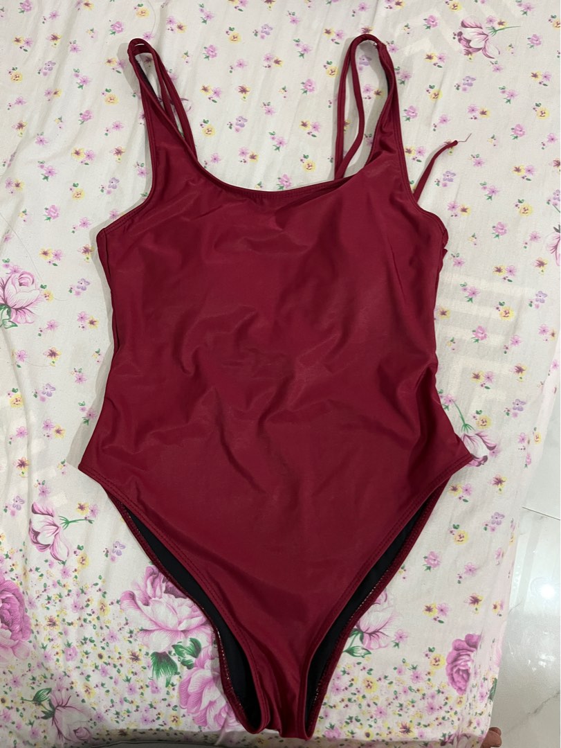 Saltswim Wine Red One Piece Swimsuit, Women's Fashion, Swimwear ...