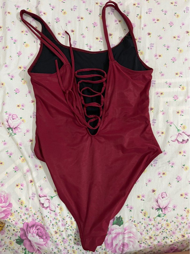 Saltswim Wine Red One Piece Swimsuit, Women's Fashion, Swimwear ...