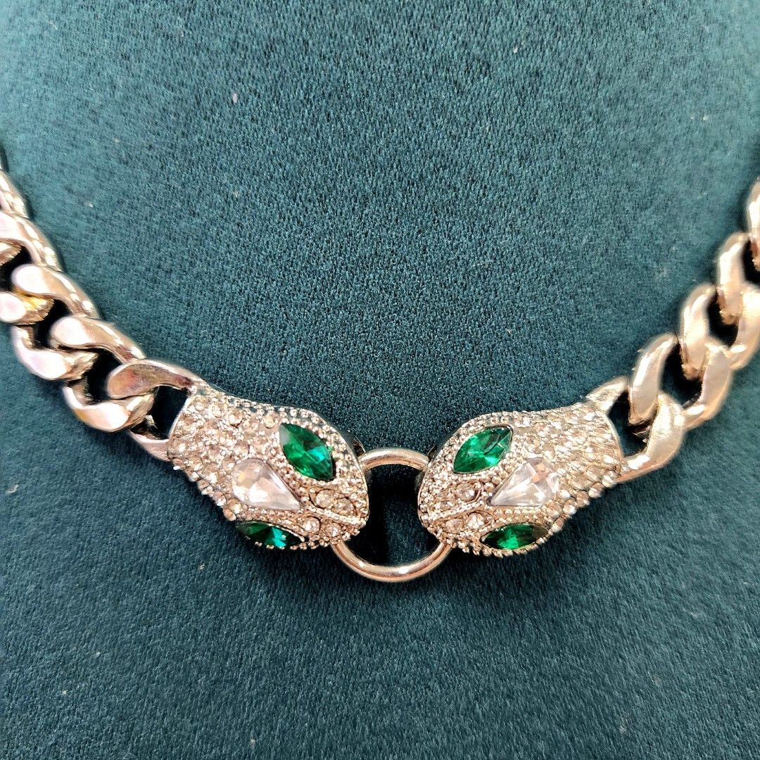 "SERPENT MAFIA" Thick Silver Chained Twin Head Snake Choker Necklace ...