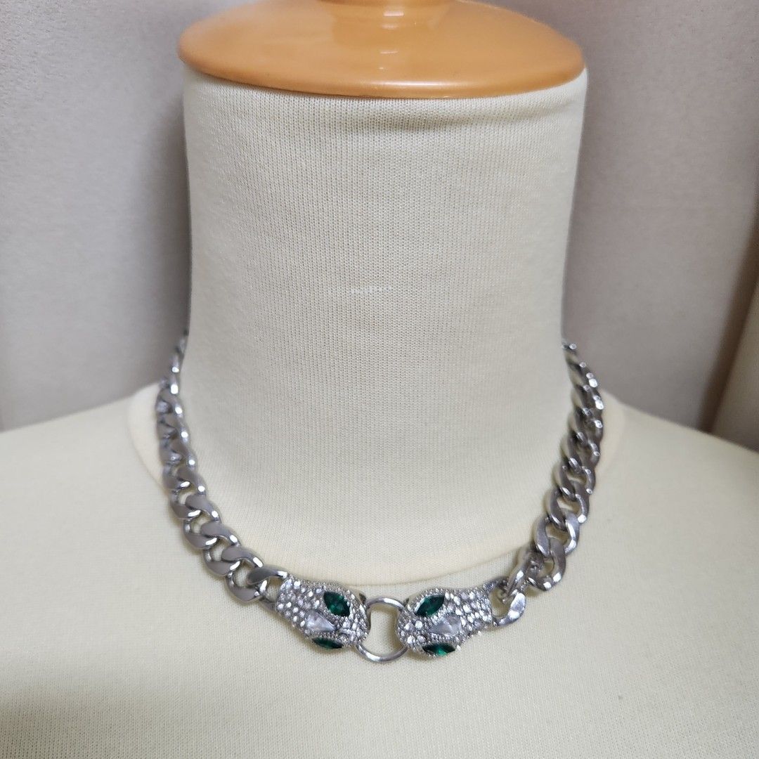 "SERPENT MAFIA" Thick Silver Chained Twin Head Snake Choker Necklace ...