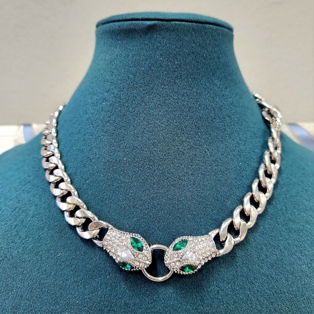 "SERPENT MAFIA" Thick Silver Chained Twin Head Snake Choker Necklace ...