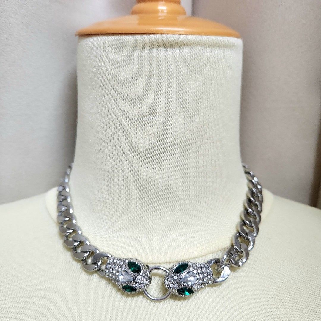 "SERPENT MAFIA" Thick Silver Chained Twin Head Snake Choker Necklace ...