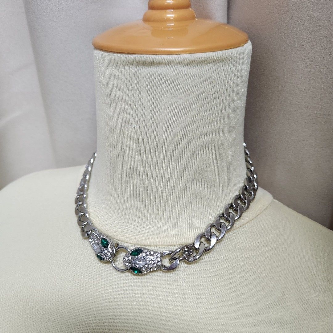 "SERPENT MAFIA" Thick Silver Chained Twin Head Snake Choker Necklace ...