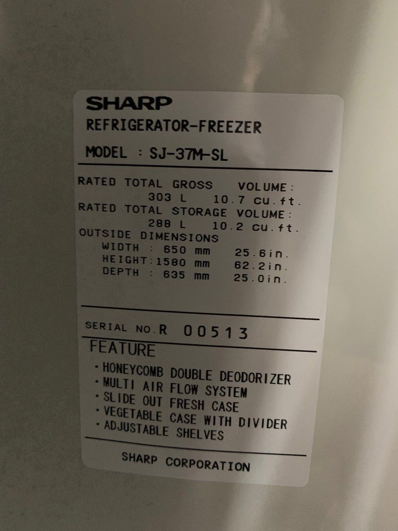 Sharp 3Ticks Fridge, 288L, TV & Home Appliances, Kitchen Appliances ...