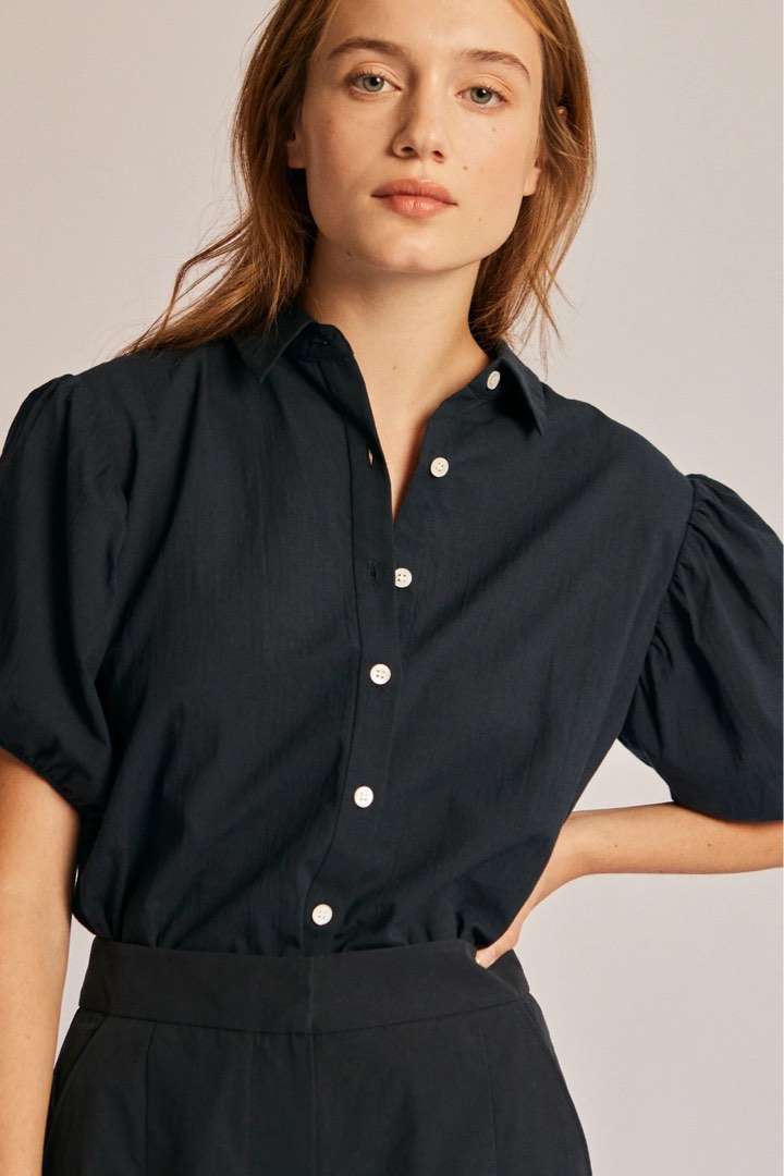 Souffle Blouse in Navy, Women's Fashion, Tops, Blouses on Carousell