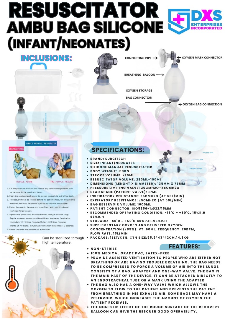 SURGITECH RESUSCITATOR AMBU BAG SILICONE - INFANT/NEONATES, Health ...