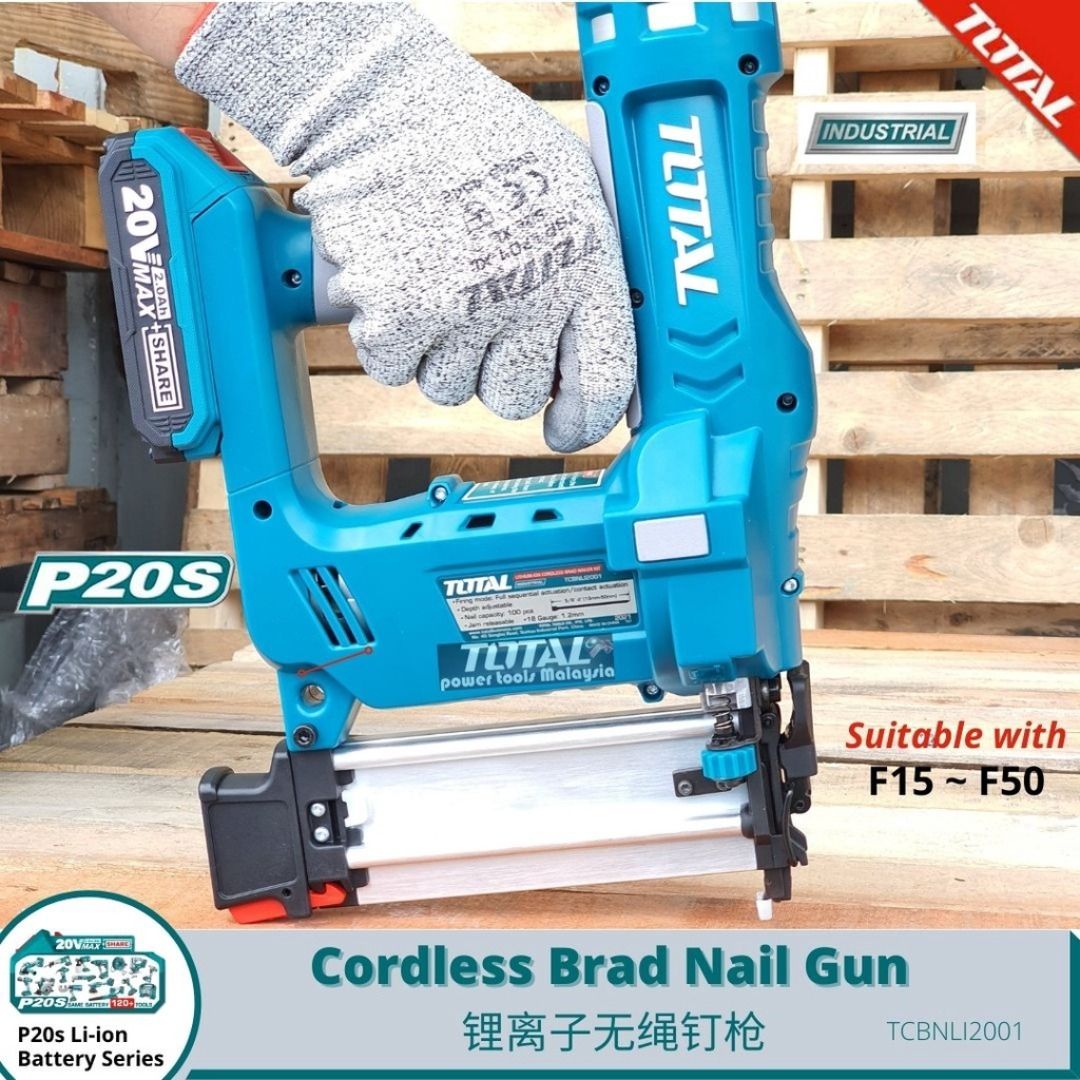 TOTAL Li-ion Cordless Brad Nailer TCBNLI2001 - Working length : 15-50mm ...