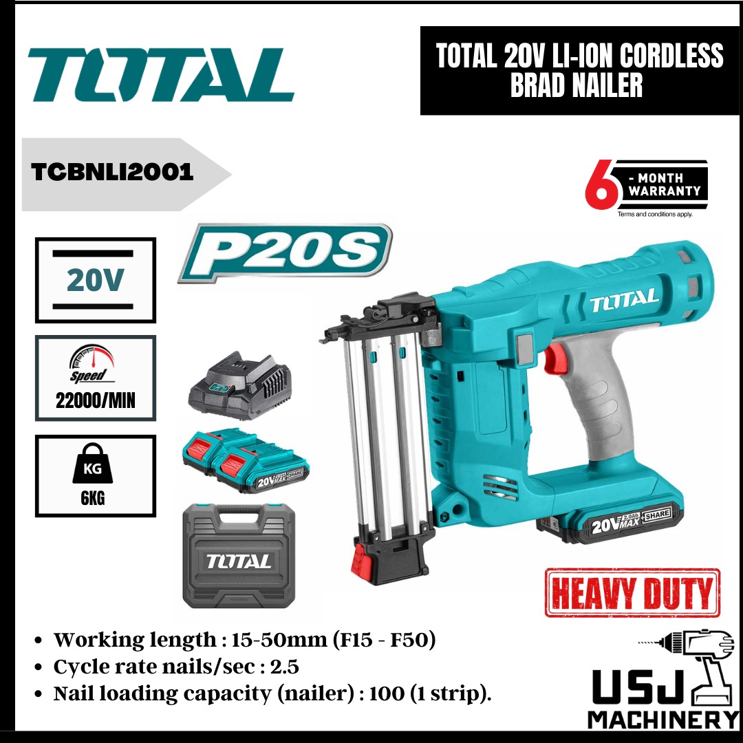 TOTAL Li-ion Cordless Brad Nailer TCBNLI2001 - Working length : 15-50mm ...