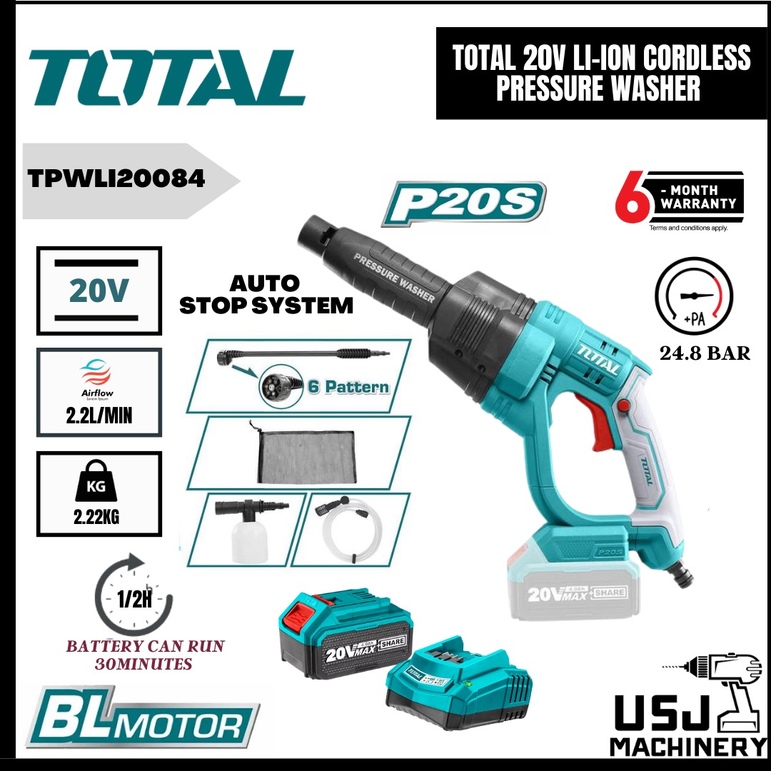 TOTAL Li-Ion Cordless Brushless Motor Pressure Washer TPWLI20084 - Have Self Suction - | 6 ...