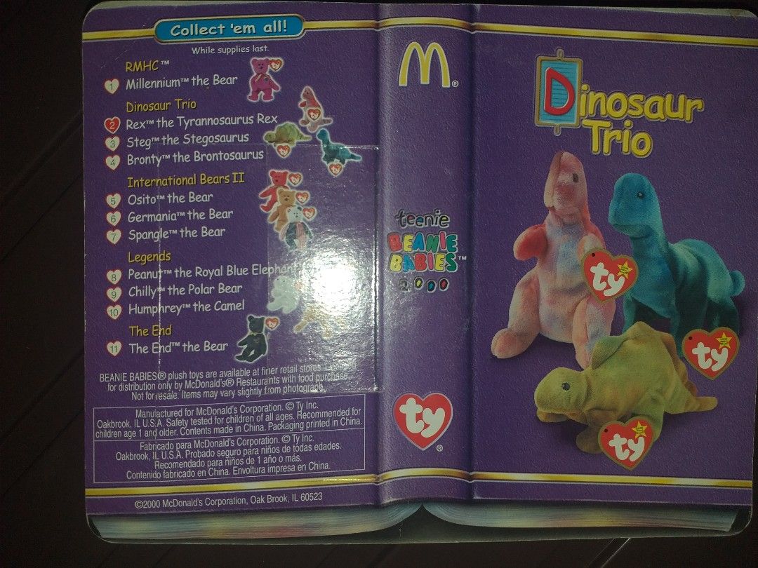 Ty Dinosaur Trio Beanie Baby Bronty the Brontosaurus & Rex the T-Rex on ...
