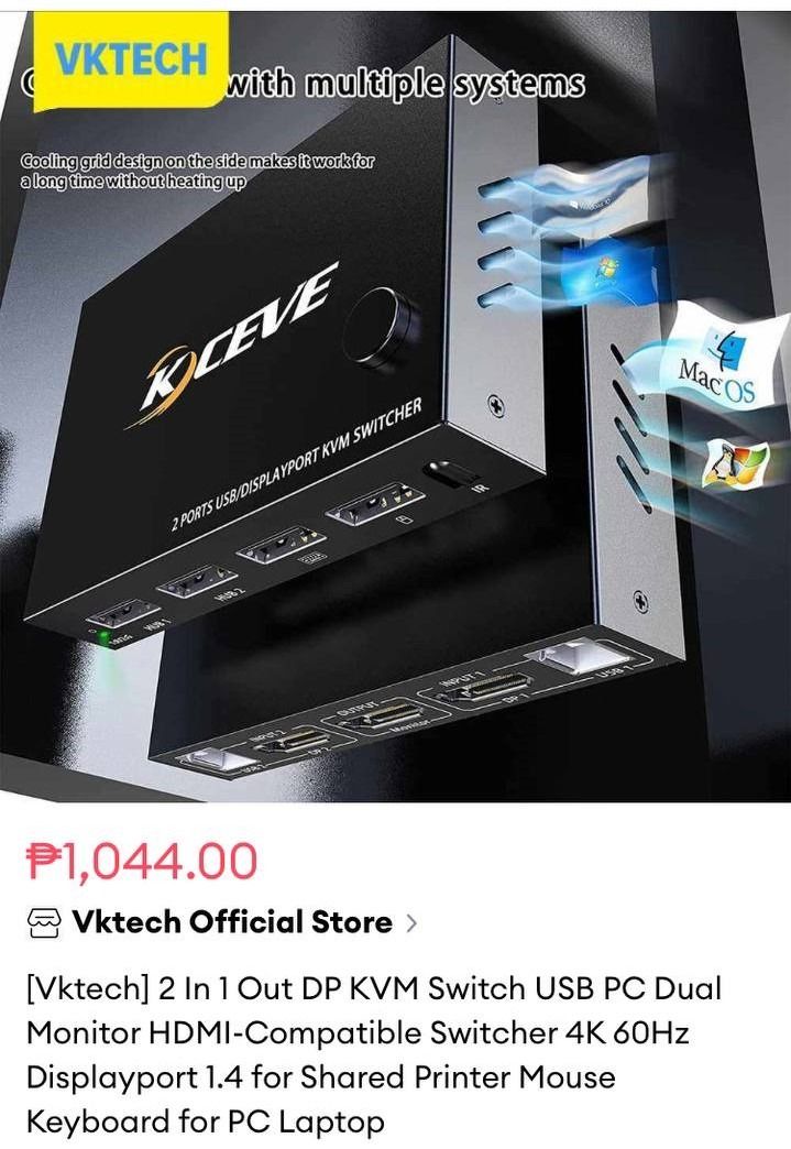Vktech 2 In 1 Out DP KVM Switch for Shared Monitor Mouse Keyboard Printer on Carousell