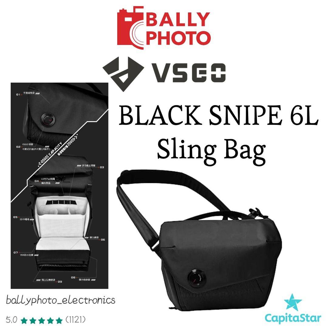 VSGO BLACK SNIPE 6L COMMUTING CAMERA SLING BAG, Photography ...