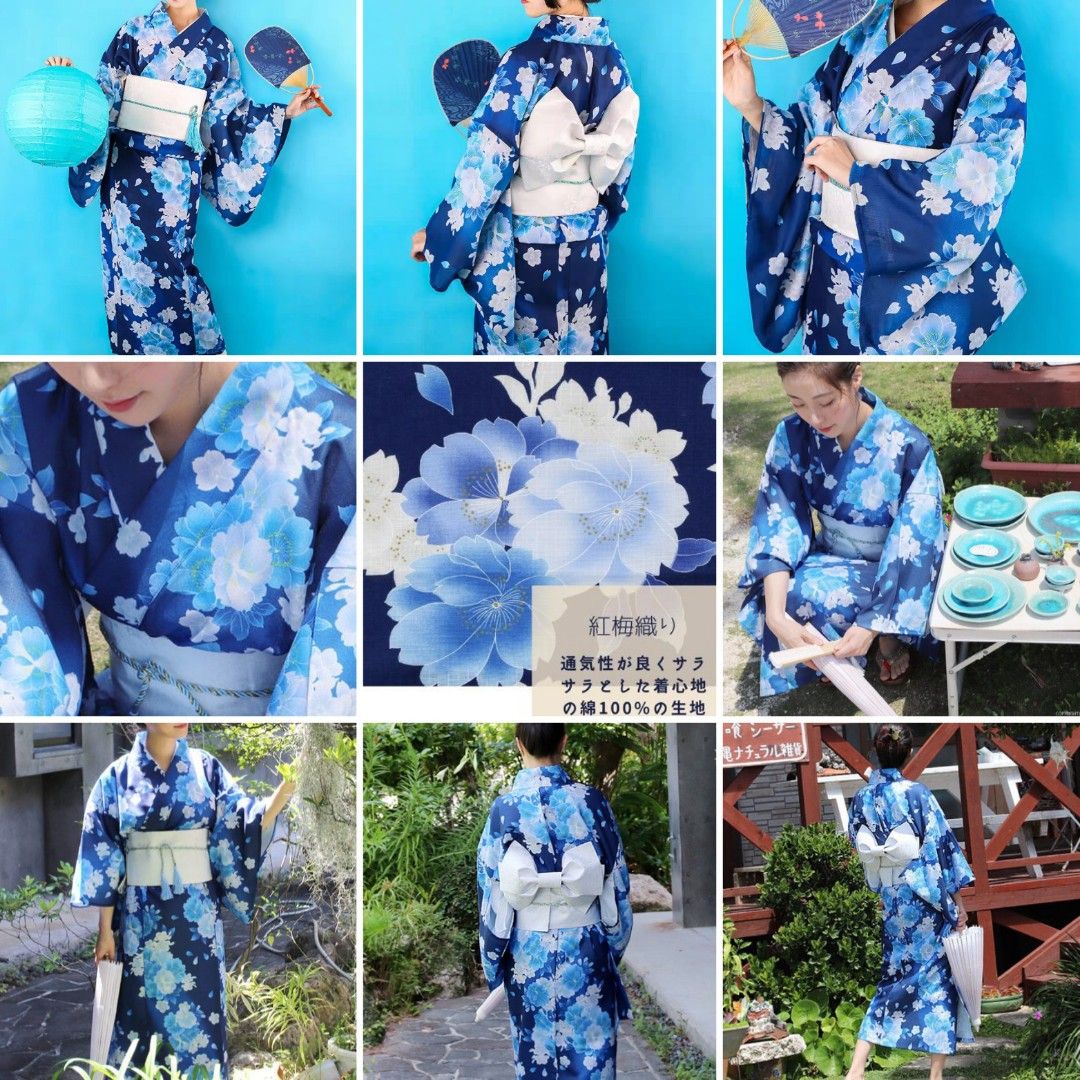 Yukata Set (Blue) Japanese Traditional Clothing Costume Japan Kimono ...