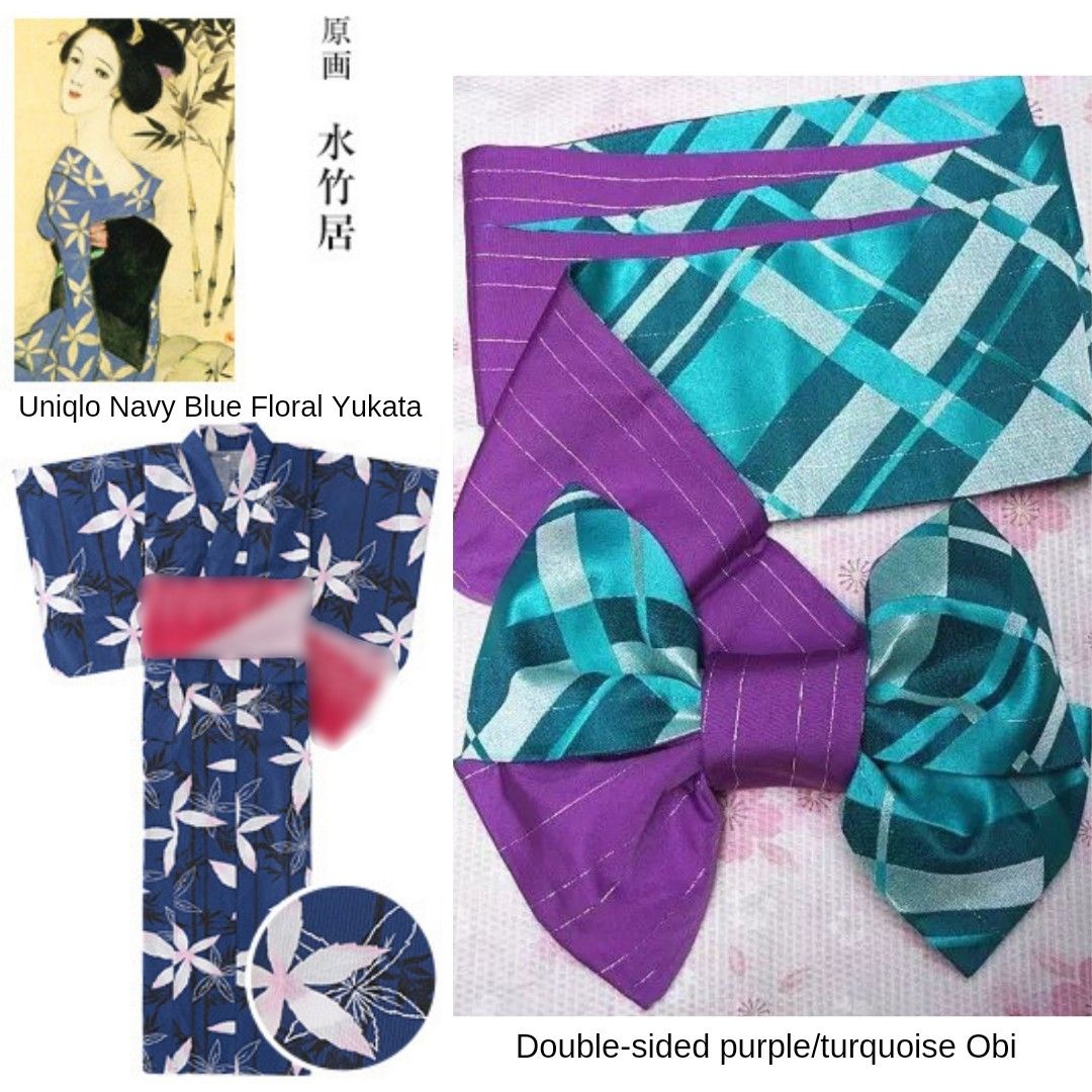 Yukata Set (Navy Blue) Uniqlo Yukata and Double-sided Reversible Obi ...
