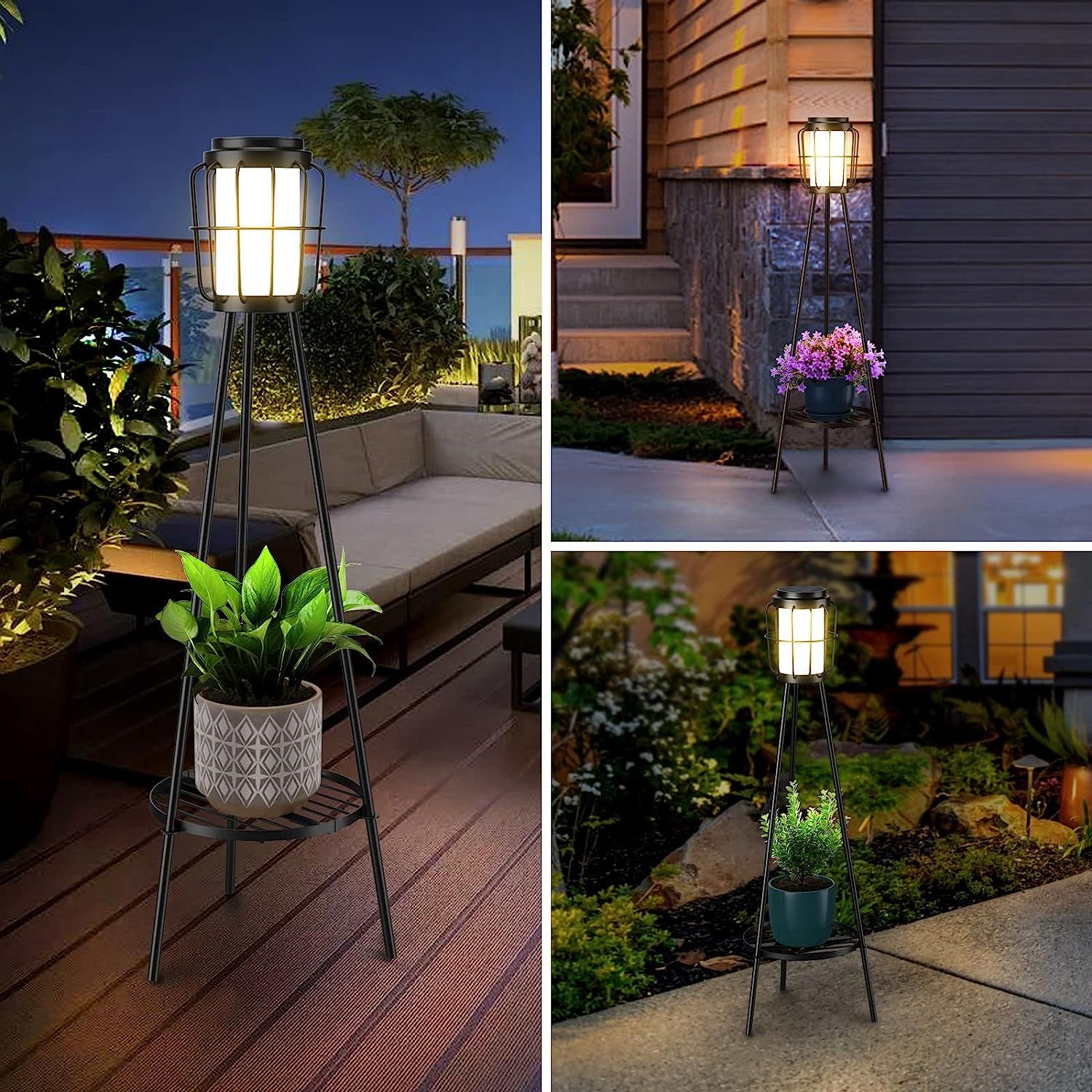 2 Pack Solar Lights Outdoor with Plant Stands, Solar Floor Lamp, Solar ...