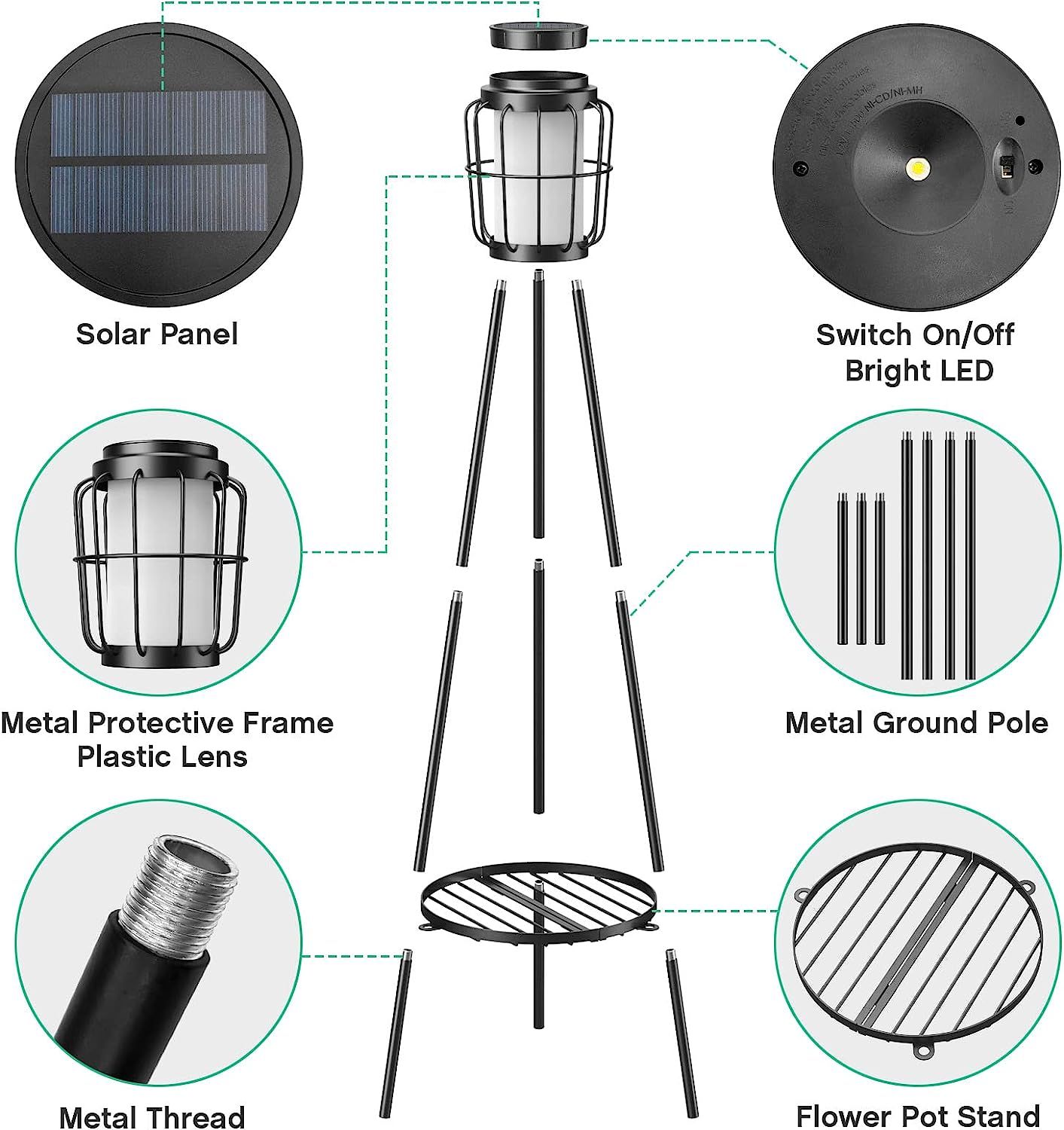 2 Pack Solar Lights Outdoor with Plant Stands, Solar Floor Lamp, Solar ...