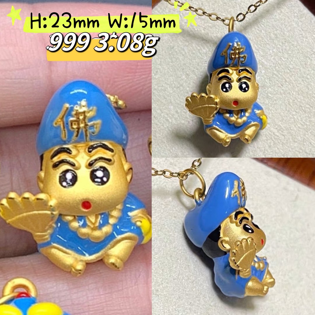 999 Gold Authentic Crayon Shinchan Monk, Women's Fashion, Jewelry ...