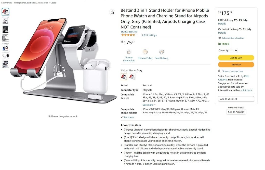 Apple Watch 4 Series A1978 in Space Gray + Bestand TI-Mingle 3-in-1 Qi ...