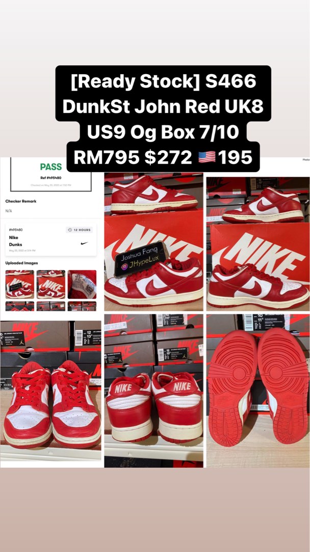Authentic Dunk Red St John UK8, Men's Fashion, Footwear, Sneakers on ...