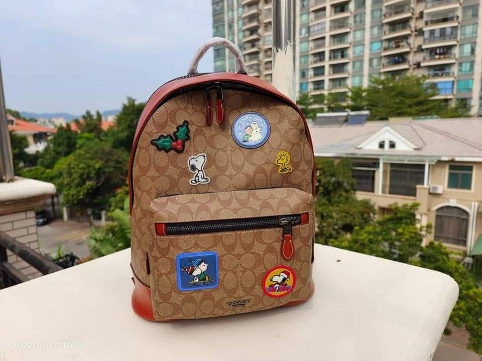 Coach X Peanuts West Backpack In Signature Canvas With Patches, Men's ...