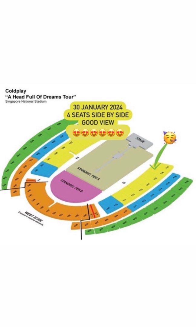 COLDPLAY CAT1 (4 SEATS SIDE BY SIDE) 30 JAN, Tickets & Vouchers, Event ...