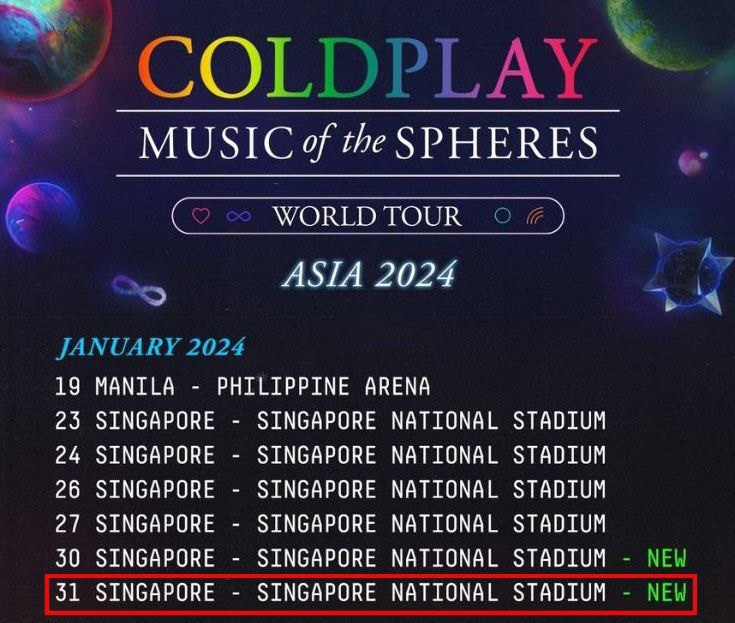 Coldplay Singapore CAT 3 - 31 Jan 2024, 門票＆禮券, 活動門票 - Carousell