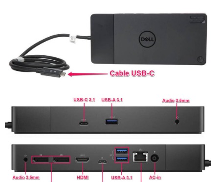 Dell WD19 180W USB-C Docking Station (Support 4K Display) USB-C, HDMI ...