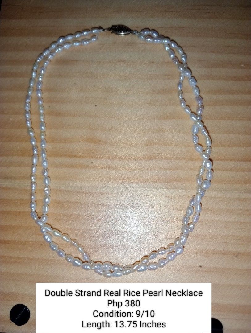 Double Strand Rice Pearl Necklace Womens Fashion Jewelry
