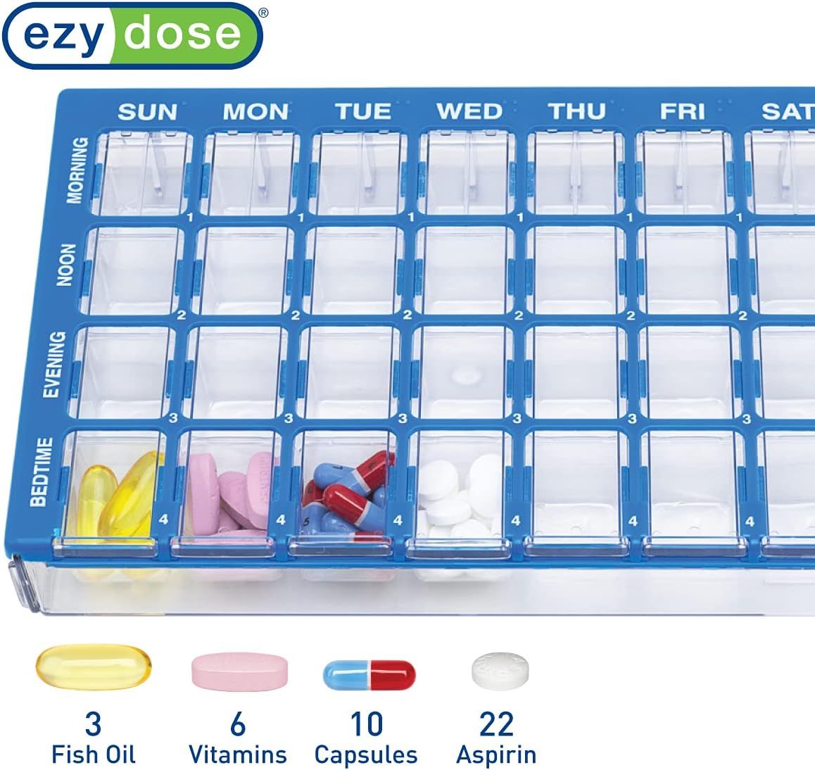 EZY DOSE (7-Day) Pill, Medicine, Vitamin Organizer Box Weekly, 4 Times ...