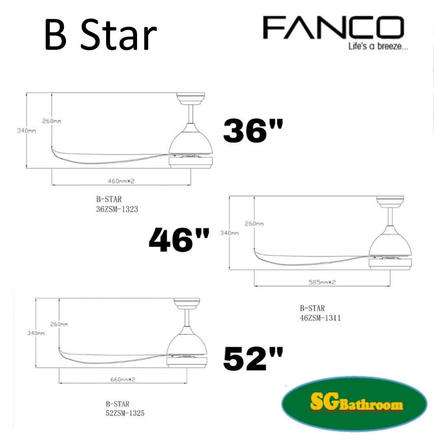 FANCO B-STAR DC Motor Ceiling Fan with 3 Tone LED Light and Remote ...