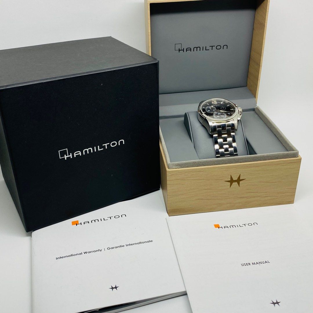 Hamilton Chronograph H326121 Full Set, Fesyen Pria, Jam Tangan di Carousell